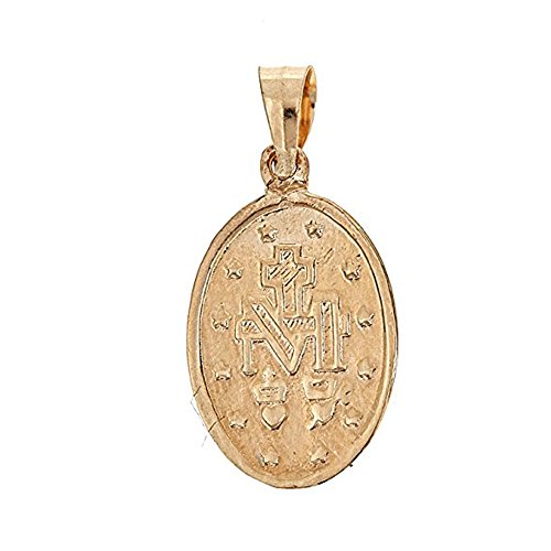 Ritastephens 14k Yellow Gold Small Religious Miraculous Virgin Mary Medal Charm Pendant - Genuine Hypoallergenic Nickel-Free Jewelry for Women and Teen Girls (15x10mm, No Chain)