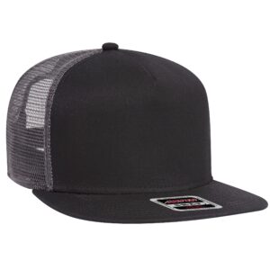 otto round flat visor snap 5 panel mesh back trucker snapback hat - blk/blk/ch.gry