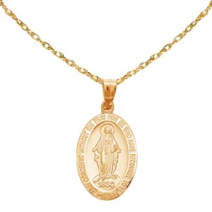 ritastephens 14k | yellow gold small miraculous virgin mary medal charm | pendant chain necklace | 18 inches