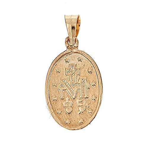 Ritastephens 14k | Yellow Gold Small Miraculous Virgin Mary Medal Charm | Pendant Chain Necklace | 18 Inches