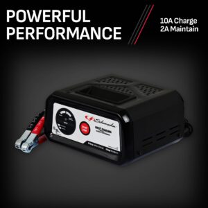 Schumacher Electric SC1282 Fully Automatic Battery Charger and Maintainer for Motorcycles, Power Sports, Lawn Tractors, Cars, SUVs, and Boats, 10 Amps, 12 Volt, Black, 1 Unit