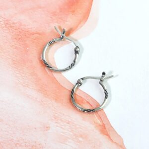 Boma Jewelry Sterling Silver Twist Round Snap Down Hoop Earrings