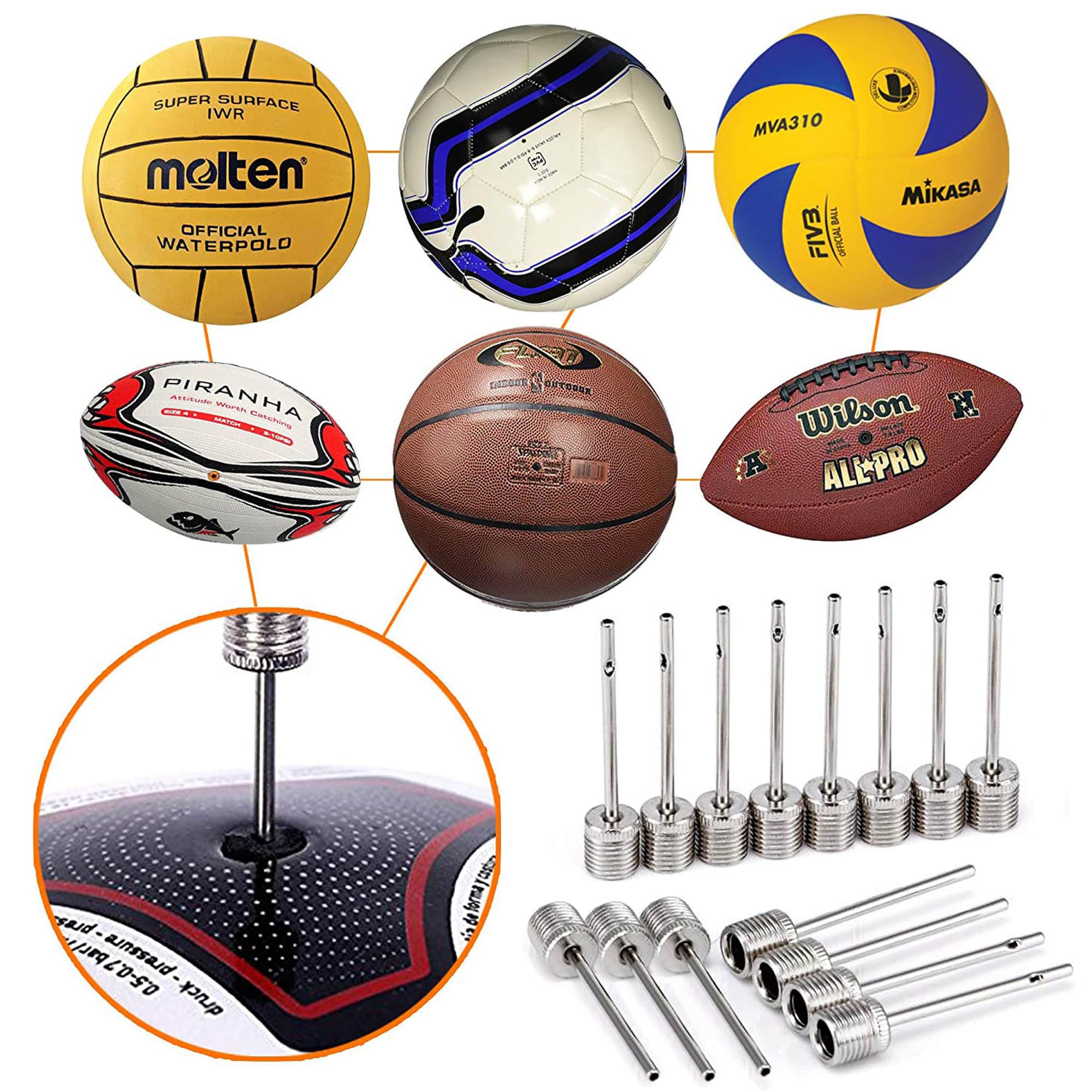 Mobi Lock Ball Pump Inflation Needle (Pack of 15) - Stainless Steel Air Pump Needles - Ideal for Blowing Up Football, Basketball, Volleyball, and All Other Sports Balls