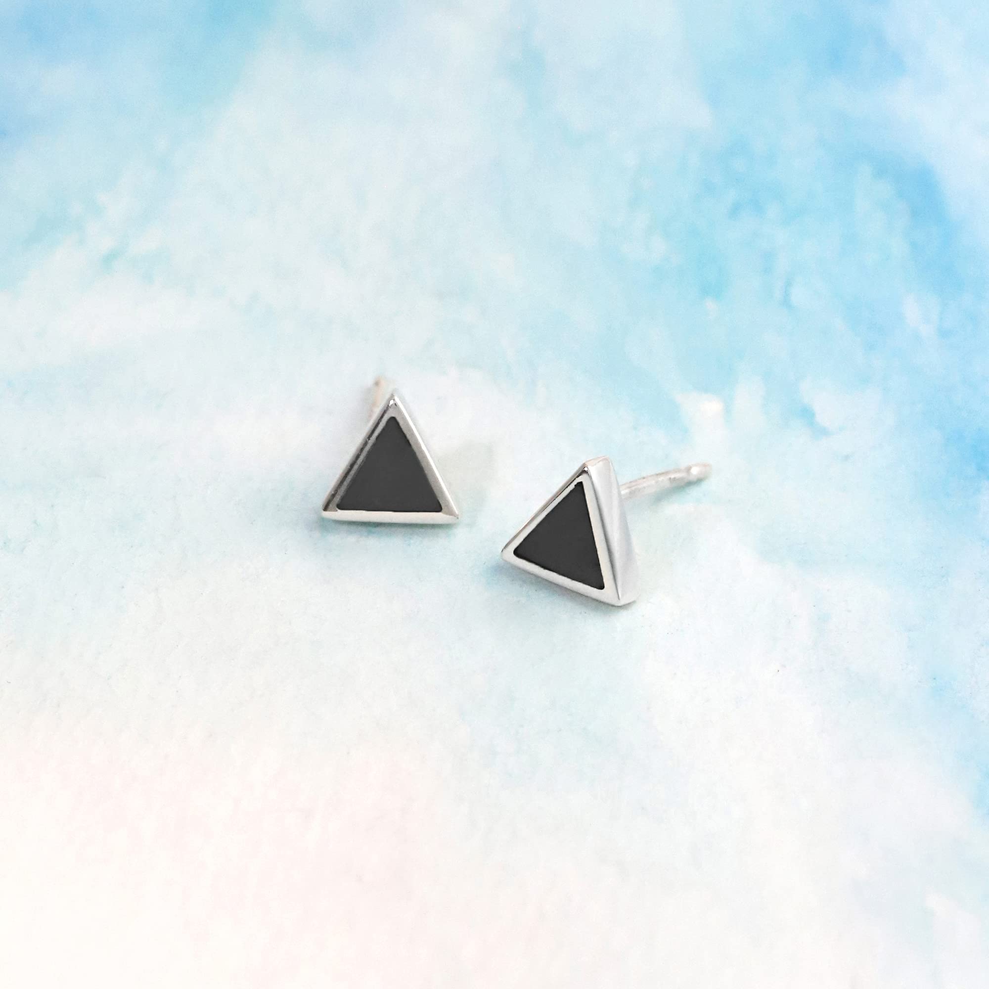 Boma Jewelry Sterling Silver Onyx Triangle Inlay Stud Earrings