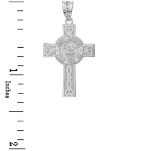 Solid 10k White Gold Saint Michael Pray For Us Celtic Cross Pendant