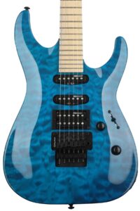 esp ltd mh-203qm electric guitar, see thru blue