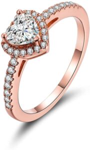 mdfun luxurious 18k rose gold plated cubic zirconia wedding engagement rings eternity bridal band halo rings (rose-gold-plated-brass, 8)