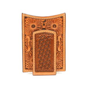 ariat unisex-adult's floral and basket stamp magnetic money clip wallet, tan