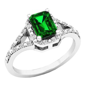 dazzlingrock collection 7x5mm lab created emerald & round white diamond halo split shank engagement ring for women in 925 sterling silver size 5.5