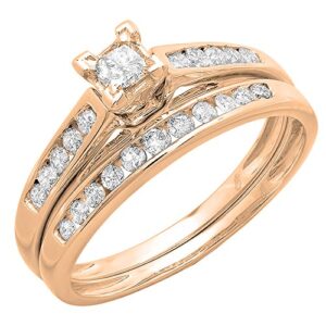 dazzlingrock collection 0.55 carat (ctw) 10k princess & round diamond ladies engagement wedding ring set, rose gold, size 5.5