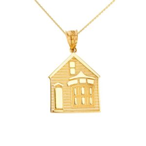 calirosejewelry 10k yellow gold my house is a home charm pendant necklace, 22"