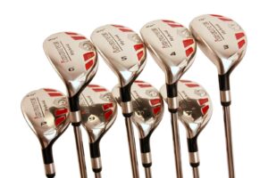 idrive hybrids left handed senior men’s golf all complete full set, which includes: #3, 4, 5, 6, 7, 8, 9, pw senior flex with tacki-mac midsize grips new utility “a” flex clubs