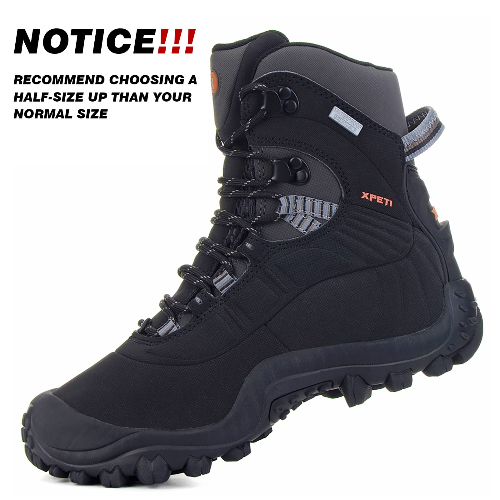 XPETI Hiking Boots Women Waterproof Lightweight Ankle Support Work Boot Black 9