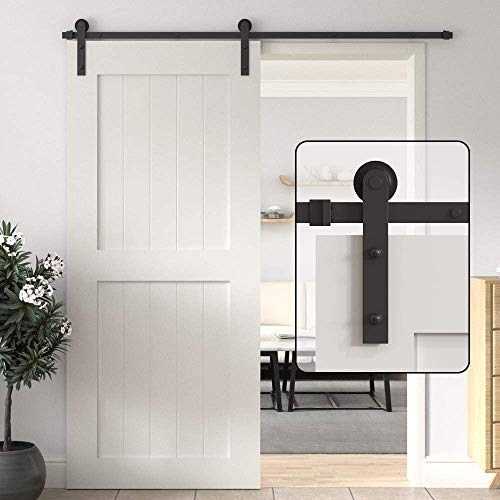 WINSOON Sliding Barn Door Hardware Kit 5/6/8/10/12/13/15/16FT Single Wood Door Closet Track Roller Set Straight Design Black (5FT Single Door Kit)