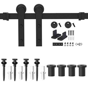 WINSOON Sliding Barn Door Hardware Kit 5/6/8/10/12/13/15/16FT Single Wood Door Closet Track Roller Set Straight Design Black (5FT Single Door Kit)