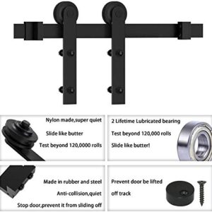 WINSOON Sliding Barn Door Hardware Kit 5/6/8/10/12/13/15/16FT Single Wood Door Closet Track Roller Set Straight Design Black (5FT Single Door Kit)