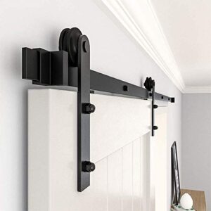 WINSOON Sliding Barn Door Hardware Kit 5/6/8/10/12/13/15/16FT Single Wood Door Closet Track Roller Set Straight Design Black (5FT Single Door Kit)