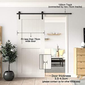 WINSOON Sliding Barn Door Hardware Kit 5/6/8/10/12/13/15/16FT Single Wood Door Closet Track Roller Set Straight Design Black (5FT Single Door Kit)