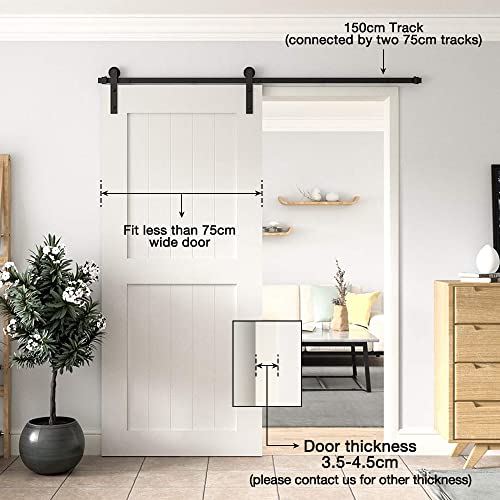 WINSOON Sliding Barn Door Hardware Kit 5/6/8/10/12/13/15/16FT Single Wood Door Closet Track Roller Set Straight Design Black (5FT Single Door Kit)