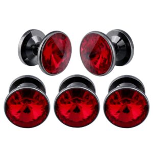 HAWSON Tuxedo Shirt Studs Set Black Color with Austrian Crystals in Red