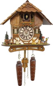 cuckoo-palace german cuckoo clock - blackforest hillside chalet with wonderful animals with quartz movement - 10 1/4 inches height