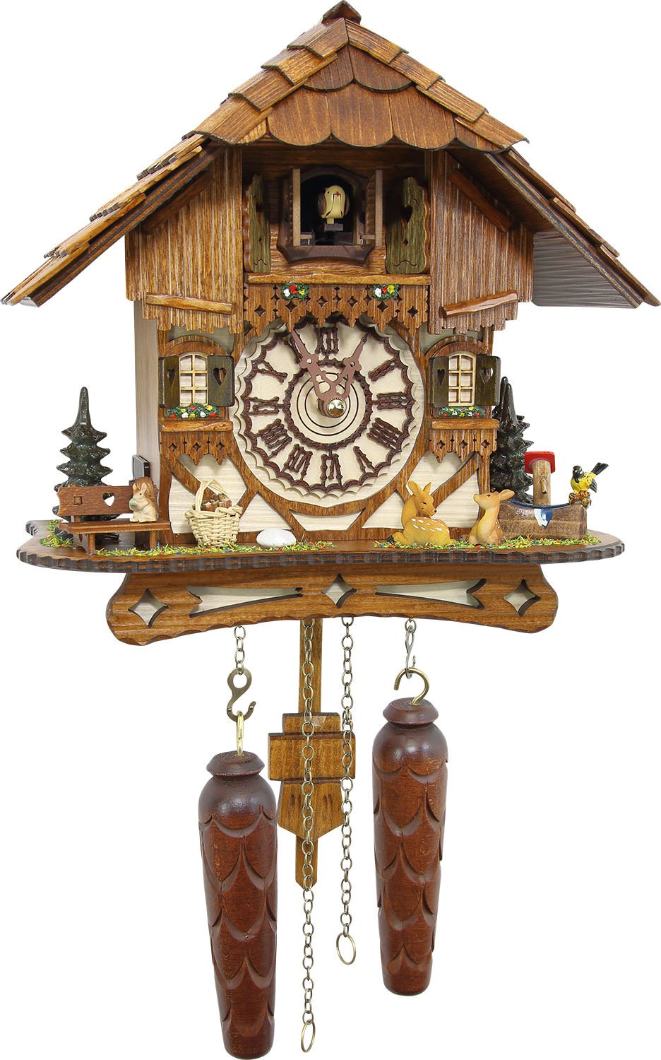 Cuckoo-Palace German Cuckoo Clock - Blackforest Hillside Chalet with Wonderful Animals with Quartz Movement - 10 1/4 inches Height