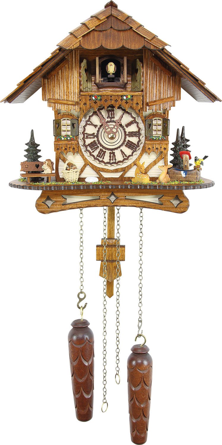 Cuckoo-Palace German Cuckoo Clock - Blackforest Hillside Chalet with Wonderful Animals with Quartz Movement - 10 1/4 inches Height