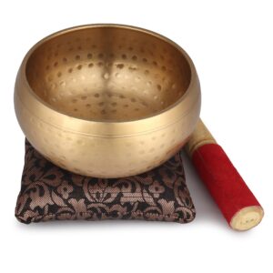 zap impex singing bowl - 5 inch, tibetan singing bowl hammered set with beater and singing bowl cushion for meditation and yoga