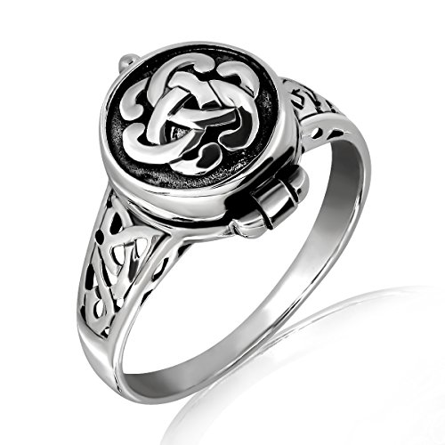 WithLoveSilver 925 Sterling Silver Round Irish Celtic Knot Poison Locket Ring (9)