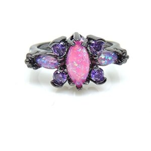 logan butterfly ring for women by ginger lyne | pink simulated fire opal purple cz promise ring for her