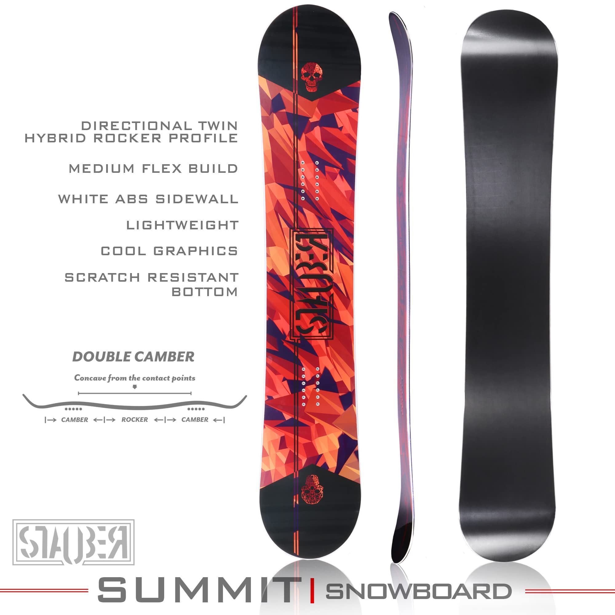 STAUBER 158cm Summit Snowboard & Binding Package Sizes 128, 133, 138, 143, 148,153,158, 161- Best All Terrain, Twin Directional, Hybrid Profile - Adjustable Bindings - Designed for All Levels