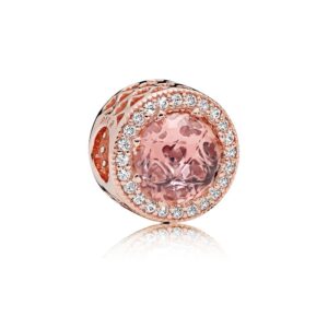 pink radient crystal rose gold plated 925 sterling sliver crystal pave charm