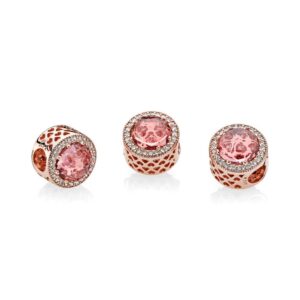 Pink Radient Crystal Rose Gold Plated 925 Sterling Sliver Crystal Pave Charm