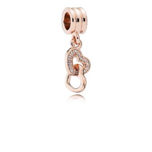 interlocking loving hearts rose gold plated 925 sterling sliver crystal pave dangle pendant charm