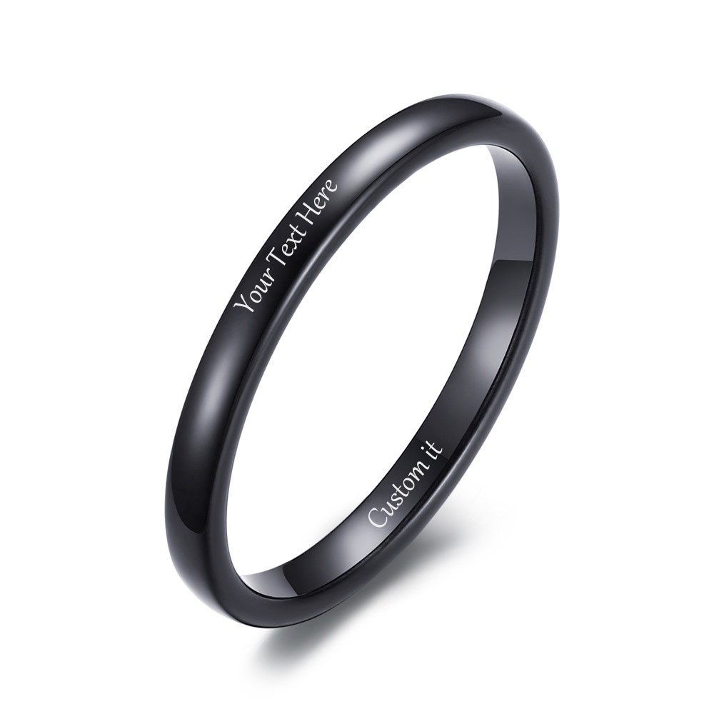 VNOX Custom Engraving-2mm Women's Tungsten Carbide Plain Thin Band Wedding Ring,Black,Size 9