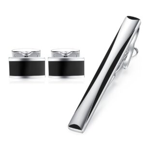 honey bear cufflinks tie clip set for mens shirt rectangle stainless steel business wedding gift (without box)