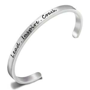 feelmem cheerleader bracelet lead inspire coach cuff bangle bracelet,cheer jewelry(silver)