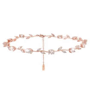 nikita by niki rose flower rhinestone choker necklace - statement crystal choker - rose gold, silver or gold choker necklaces for women - rose gold plated necklace - choker chain (rose gold)