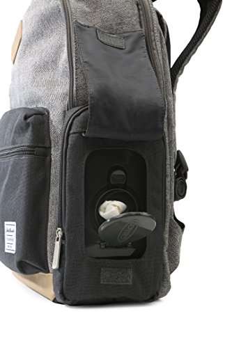 Eddie Bauer Places & Spaces Bridgeport Diaper Bag Backpack, Cooler Bottle Pockets and Changing Pad Included, Light Grey and Tan