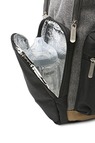 Eddie Bauer Places & Spaces Bridgeport Diaper Bag Backpack, Cooler Bottle Pockets and Changing Pad Included, Light Grey and Tan