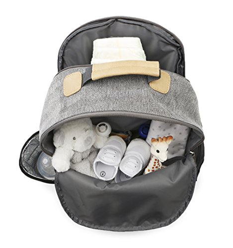 Eddie Bauer Places & Spaces Bridgeport Diaper Bag Backpack, Cooler Bottle Pockets and Changing Pad Included, Light Grey and Tan