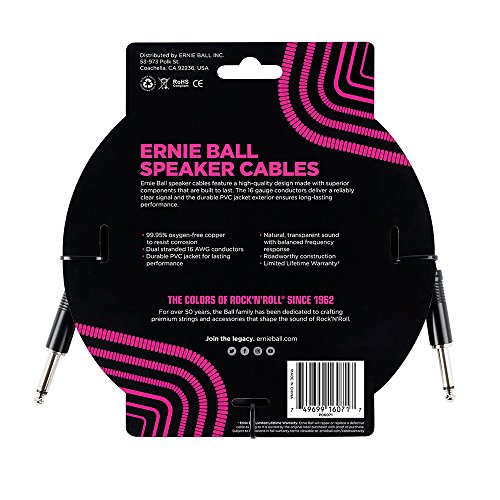 Ernie Ball Speaker Cable, Straight/Straight, 3ft, Black (P06071)