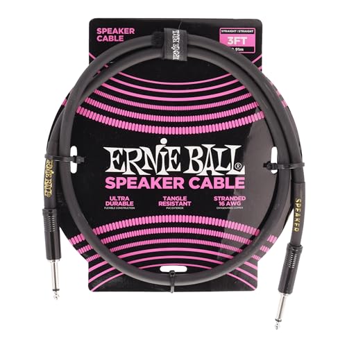 Ernie Ball Speaker Cable, Straight/Straight, 3ft, Black (P06071)