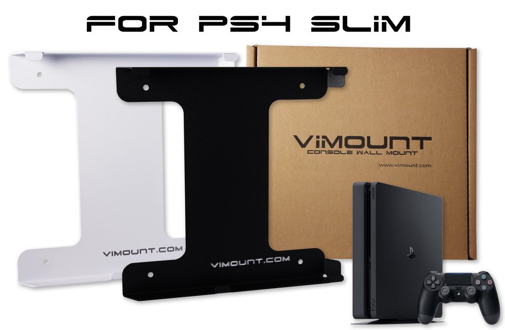 ViMount Wall Mount Metal Holder Compatible with PlayStation 4 PS4 Slim Version in White Color