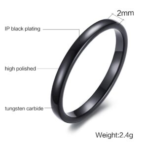 VNOX Custom Engraving-2mm Women's Tungsten Carbide Plain Thin Band Wedding Ring,Black,Size 8