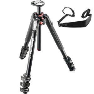 Manfrotto MT190XPRO4 4 Section Aluminum Tripod Legs with Q90 Column (Black), Bundled with A ZAYKiR Tripod Strap Non-Slip with Two Quick-Release Loops (Black)