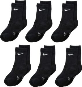 nike kids dri-fit performance basic crew (toddler/little kid) black 4-5 (7-10 toddler)