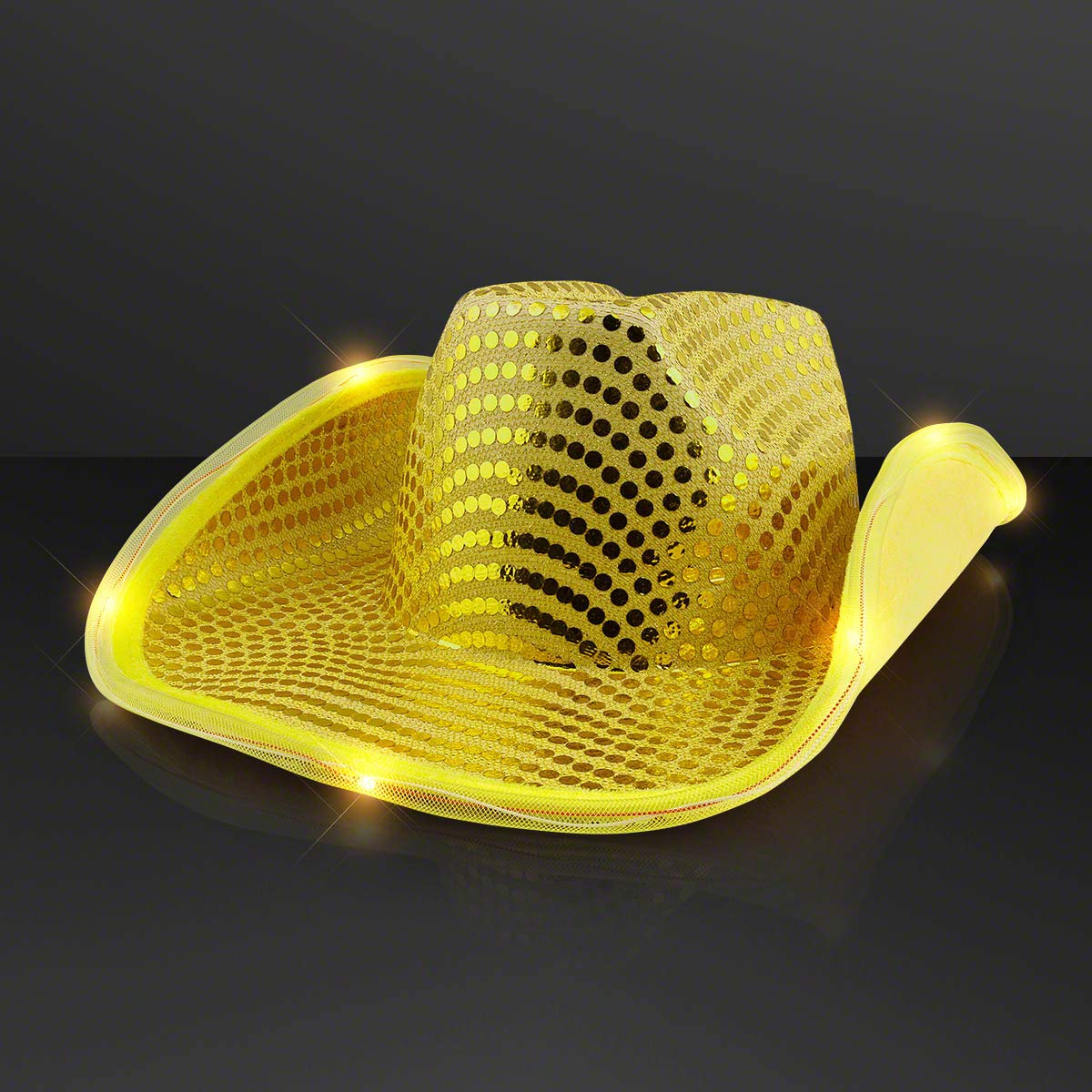 FlashingBlinkyLights Shiny Sequin Light Up LED Yellow Gold Cowboy Hat