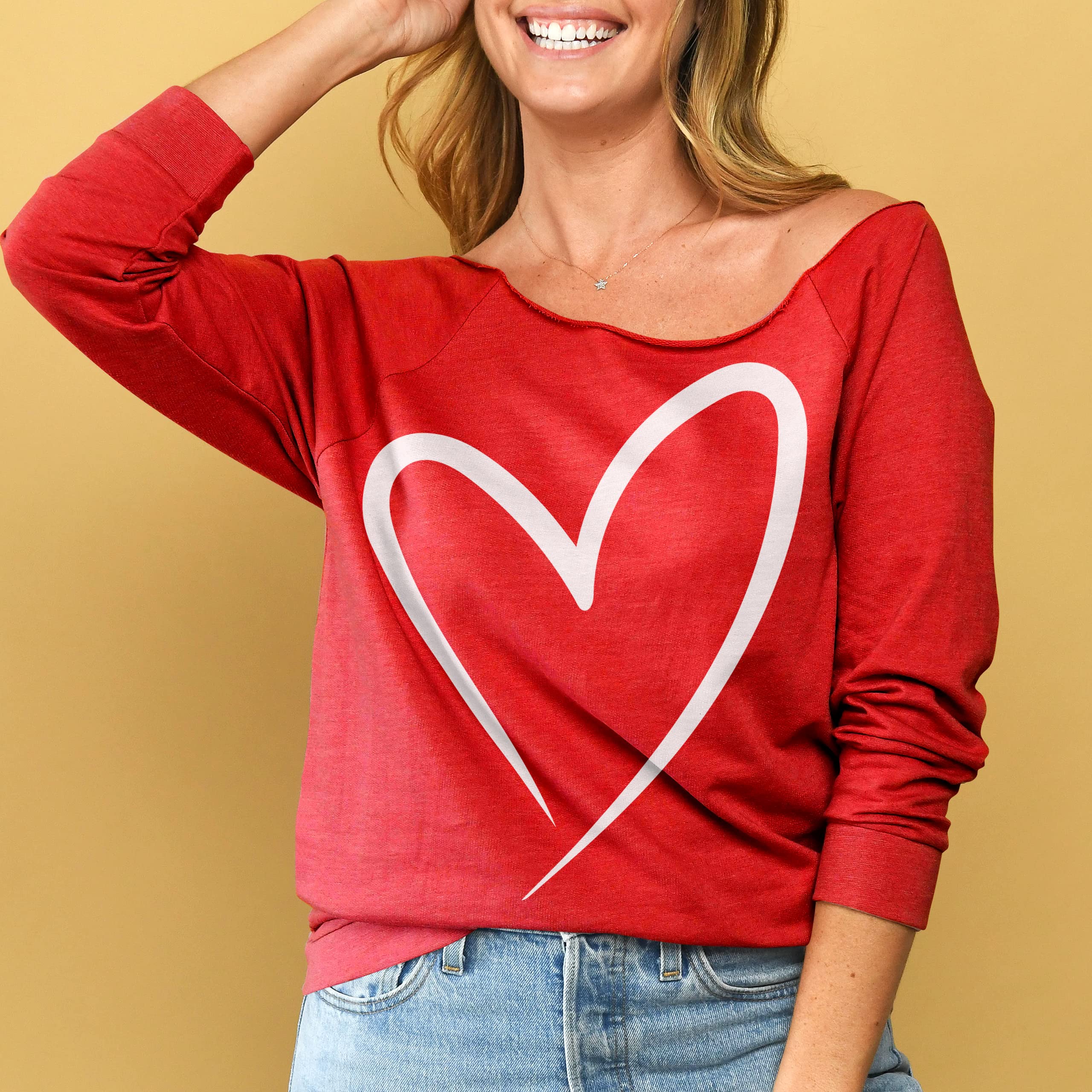 Thread Tank Simply Heart Love Slouchy Sweatshirt for Women, Fun and Casual Pullover, Valentines Day Idea Red