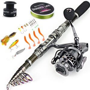 Sougayilang Fishing Rod Combos with Telescopic Fishing Pole Spinning Reels Fishing Carrier Bag for Travel Saltwater Freshwater Fishing